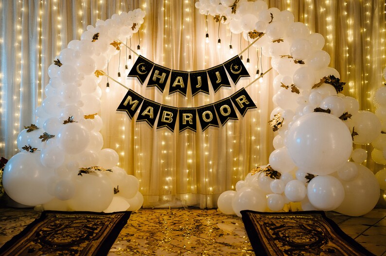 Hajj Mubarak Banner, Hajj Mabroor Banner Bunting With Gold Letters ...