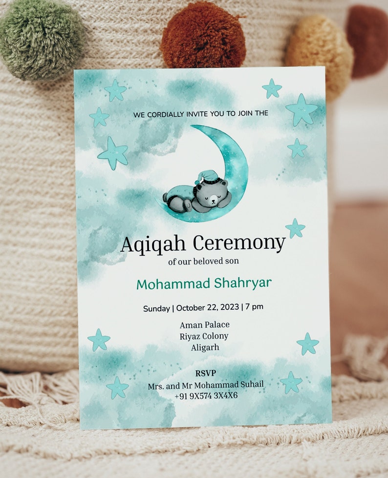 Elegant Aqiqah Invitation, Personalized Aqiqah Invitation, Aqiqah ...