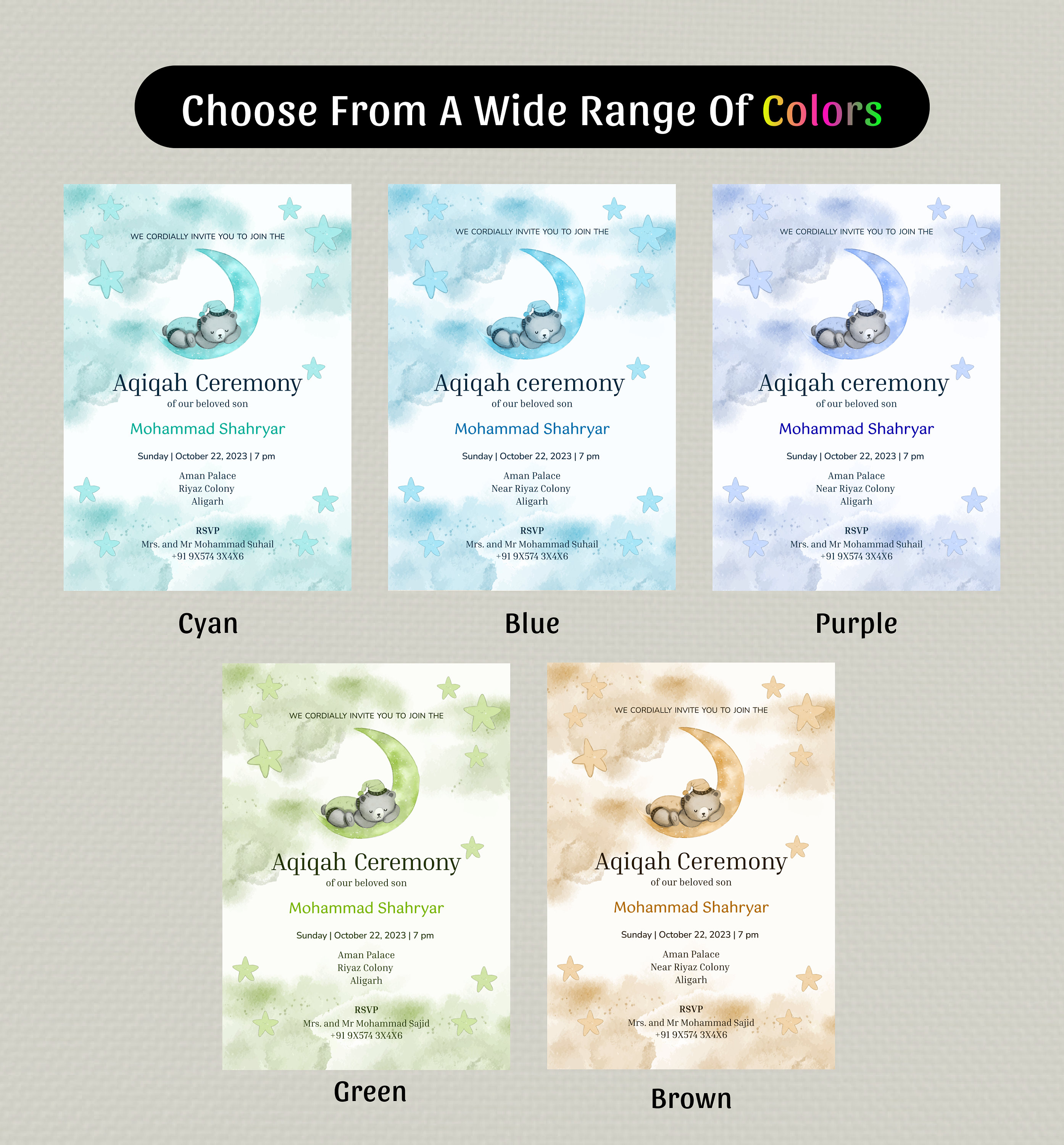 Elegant Aqiqah Invitation, Personalized Aqiqah Invitation, Aqiqah ...