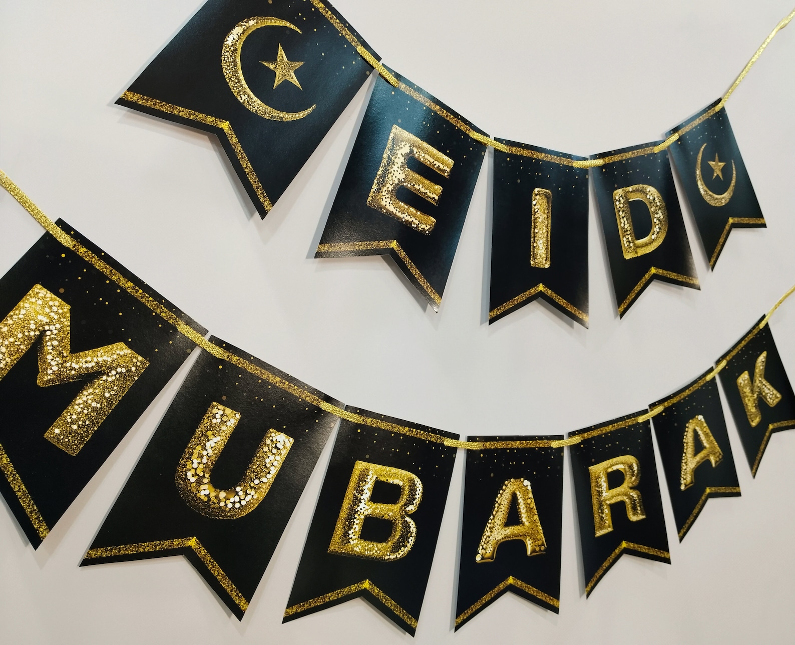 Eid Mubarak Banner, Eid Mubarak Banner Bunting With Gold Letters, Eid ...