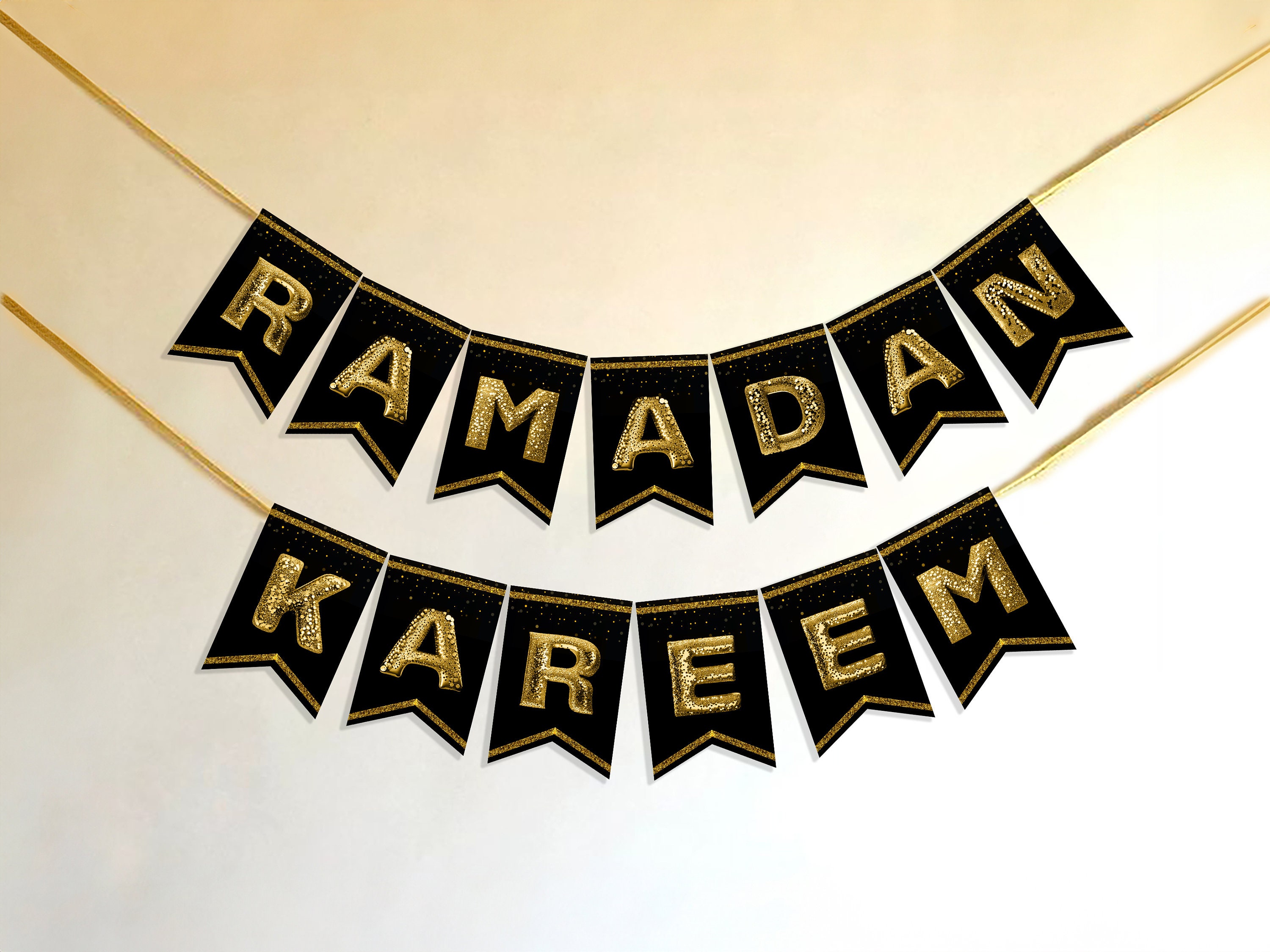Ramadan Mubarak Banner, Ramadan Kareem Banner Bunting With Gold Letters ...