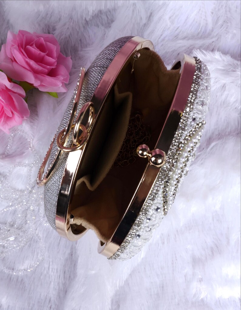 White Embellished Round Clutch Bag | Indian Handcrafted Wristlet Bridal ...