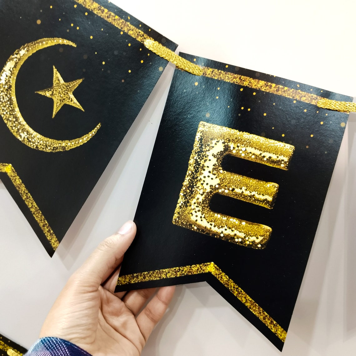 Eid Mubarak Banner, Eid Mubarak Banner Bunting With Gold Letters, Eid ...