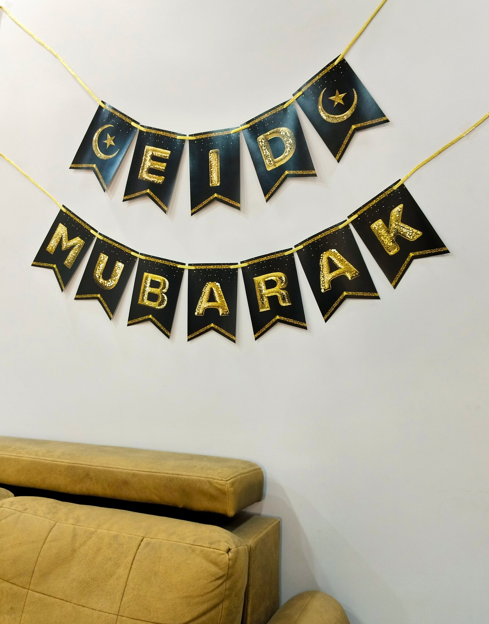 Eid Mubarak Banner, Eid Mubarak Banner Bunting With Gold Letters, Eid ...