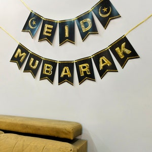 Eid Mubarak Banner, Eid Mubarak Banner Bunting With Gold Letters, Eid ...