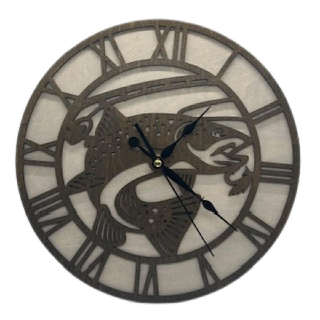 Custom Bass Fish Fishing Wall Clock Laser Cut Layered Wood Decor Gift ...