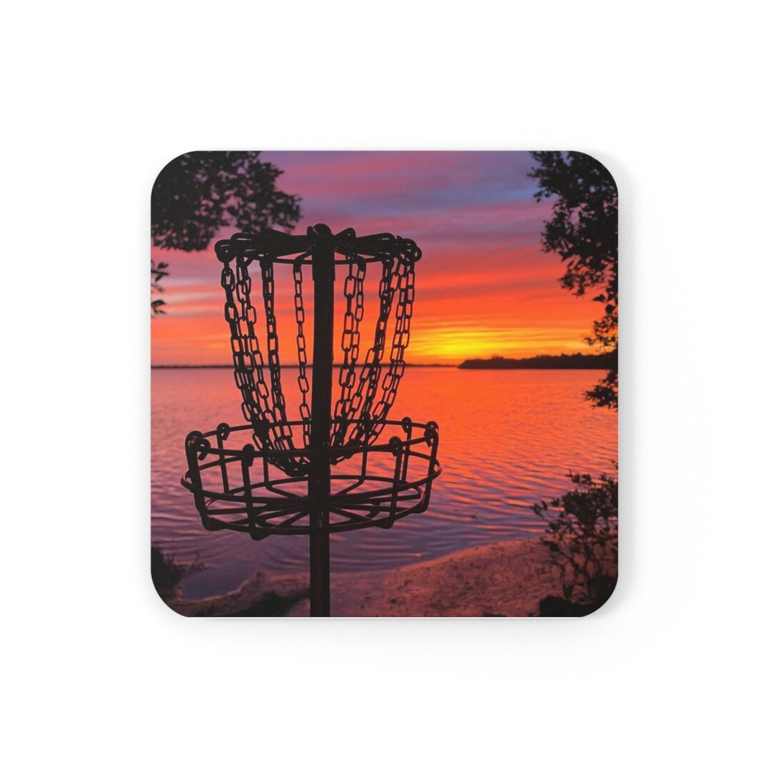Disc Golf Orange Red Disc Golf Sunset Corkwood Drink Coaster Set - Etsy