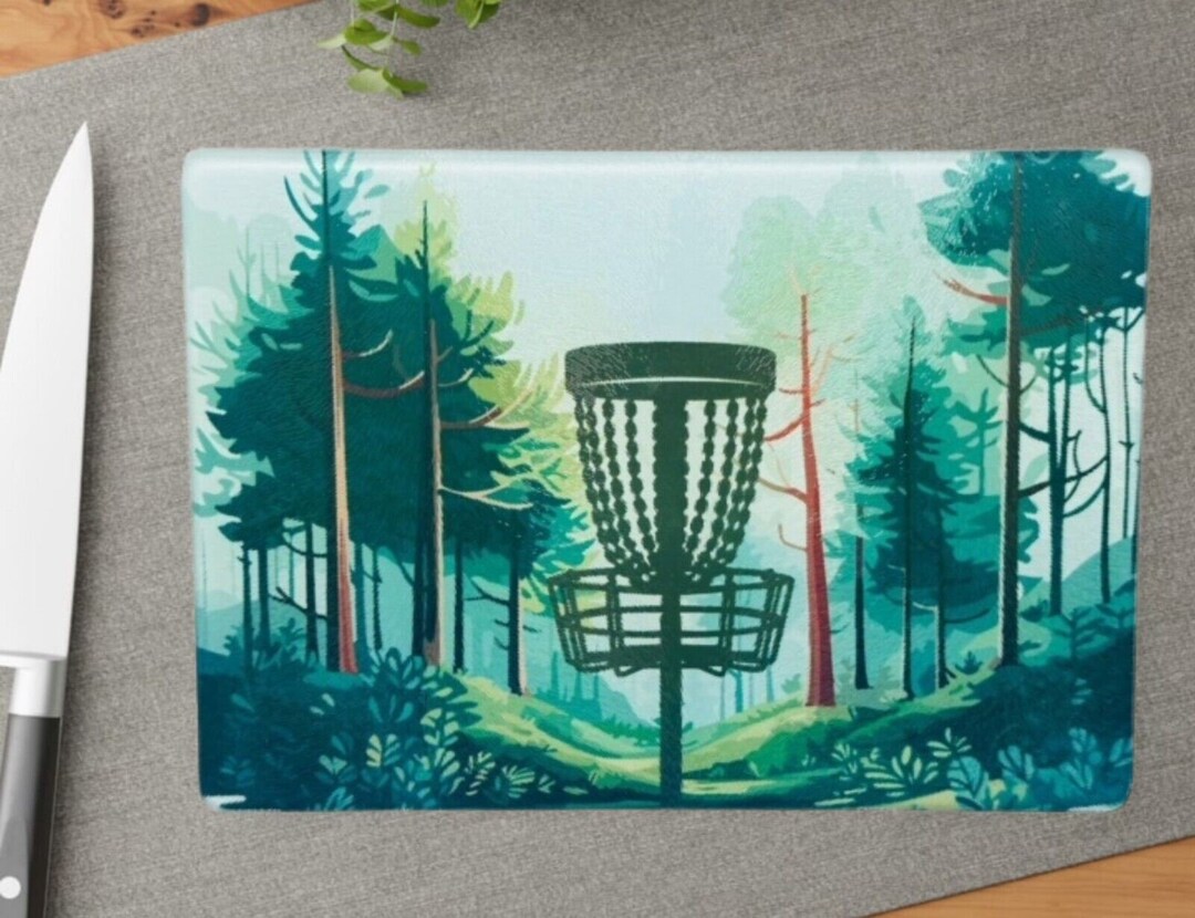 Disc Golf Basket Trees Glass Cutting Board Discgolf Kitchen Cooking ...