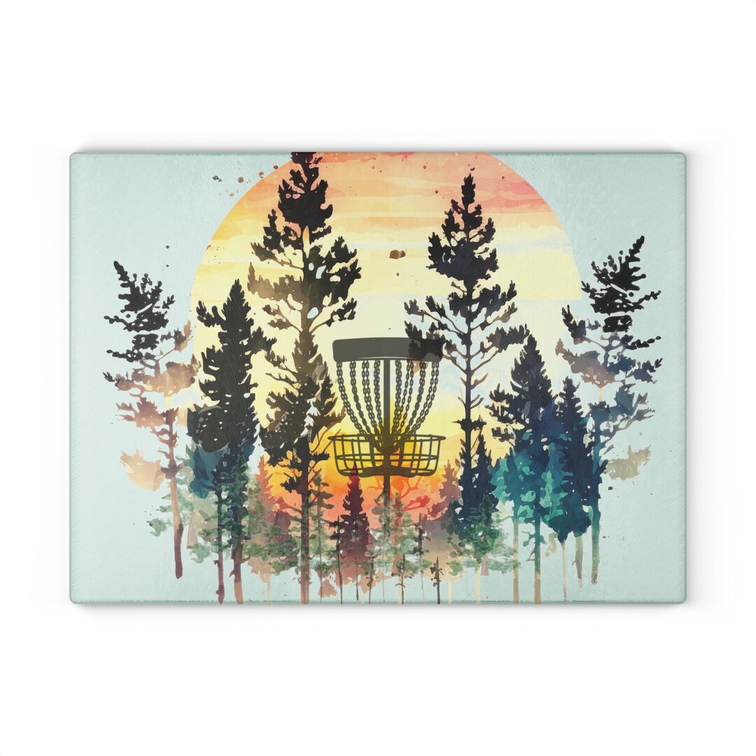 Disc Golf Forest Sunset Glass Cutting Board Discgolf Discgolfer Kitchen ...
