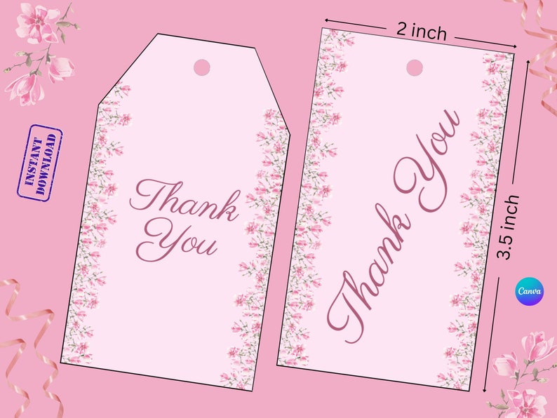 Pink Floral Thank You Gift Tag for Baby, Bridal and Wedding Shower ...