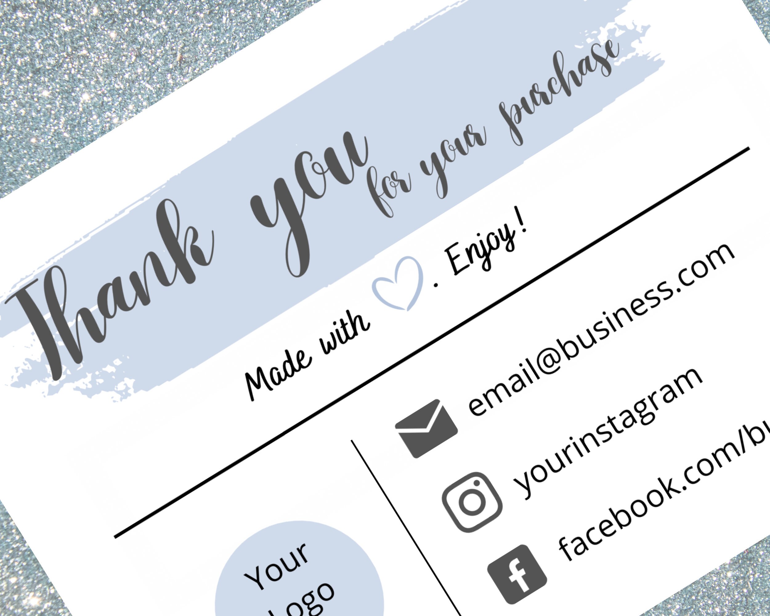 Blue Business Thank You Card, Small Business Package Insert, Printable ...
