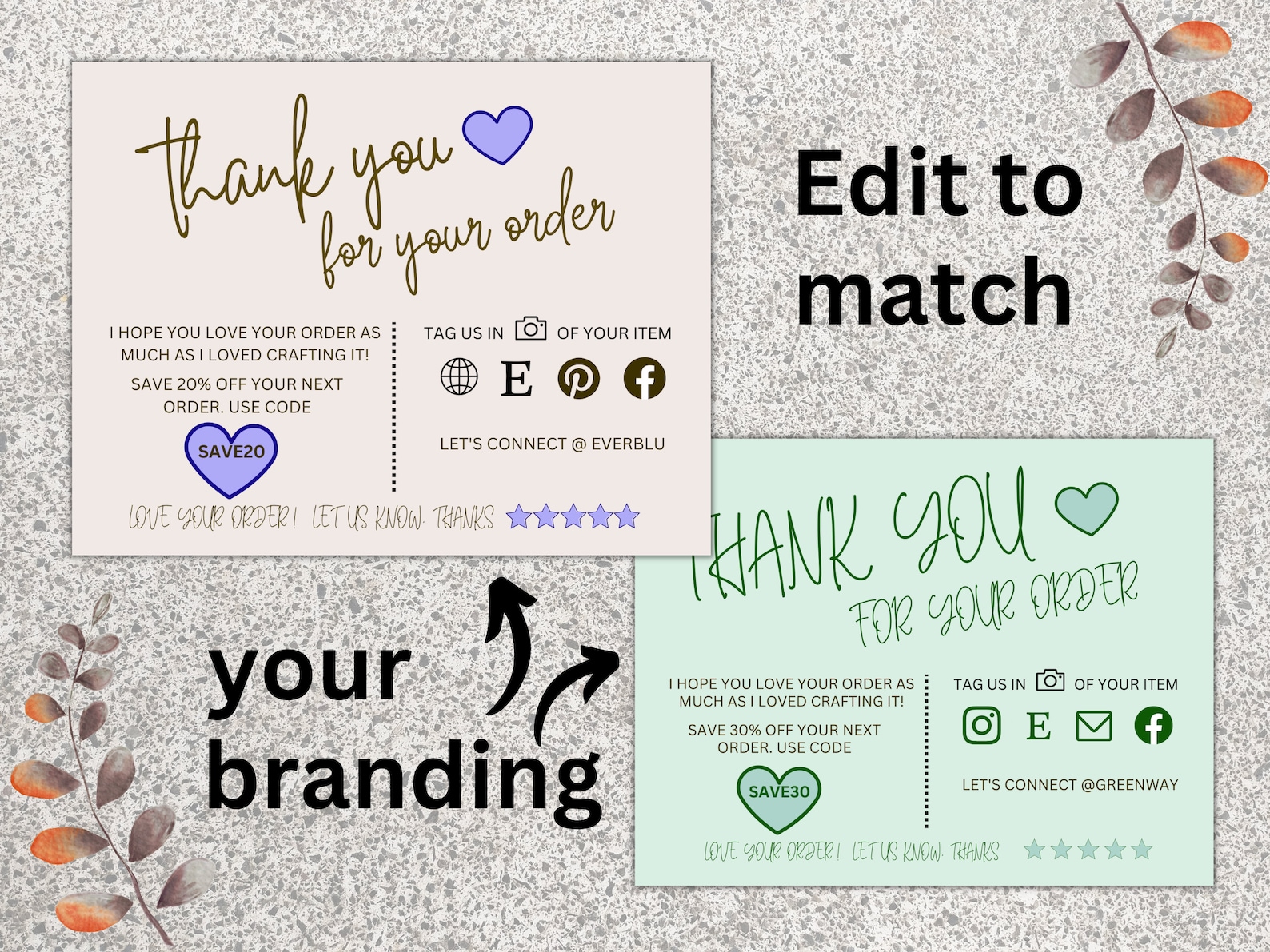 Editable Thank You Card, Etsy Small Business Thank You for Your Order ...