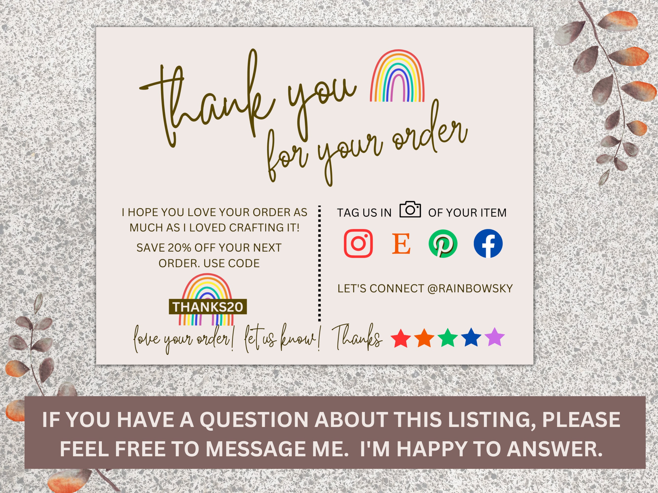 Editable Thank You Card, Etsy Small Business Thank You for Your Order ...