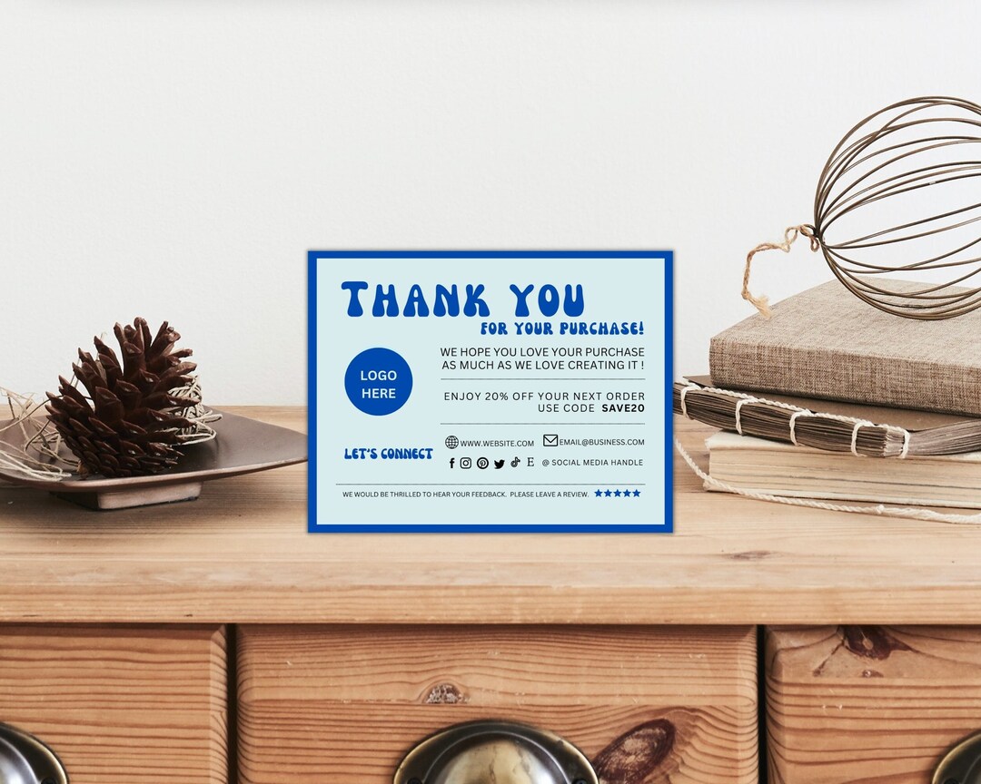 Blue Business Customer Printable Thank You Card Template, Small ...