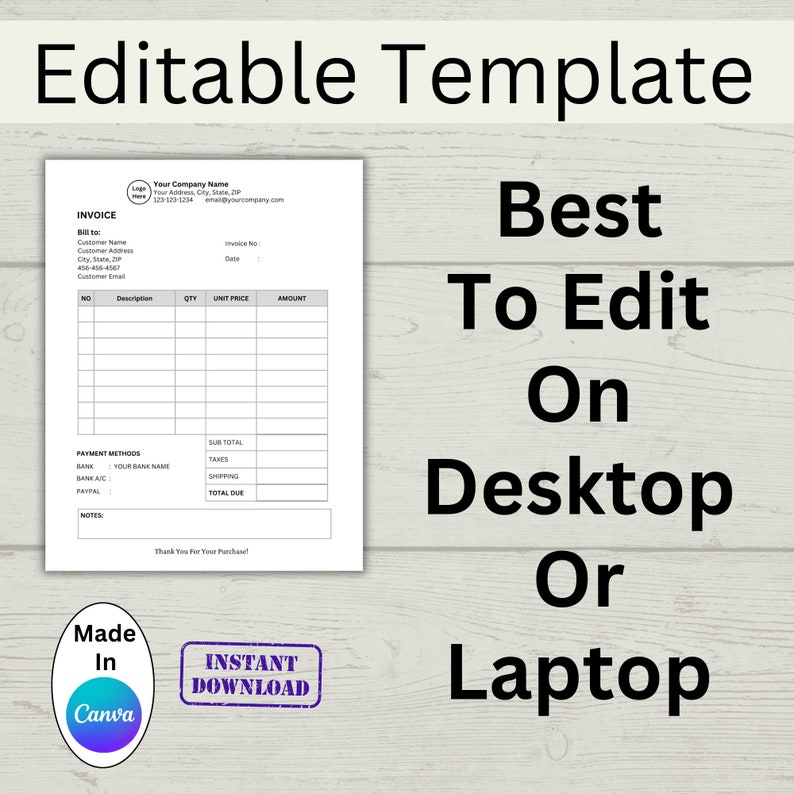 Small Business Printable Invoice Template, Editable Office Invoice Form ...