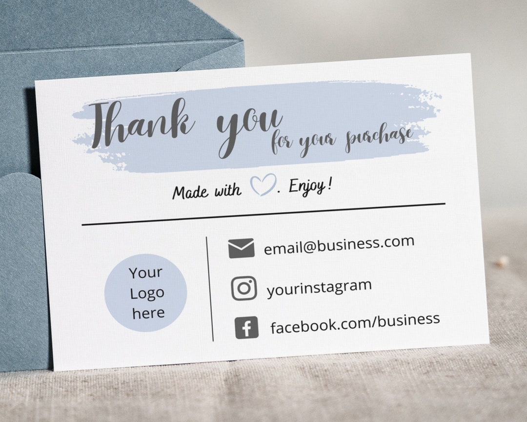 Blue Business Thank You Card, Small Business Package Insert, Printable ...