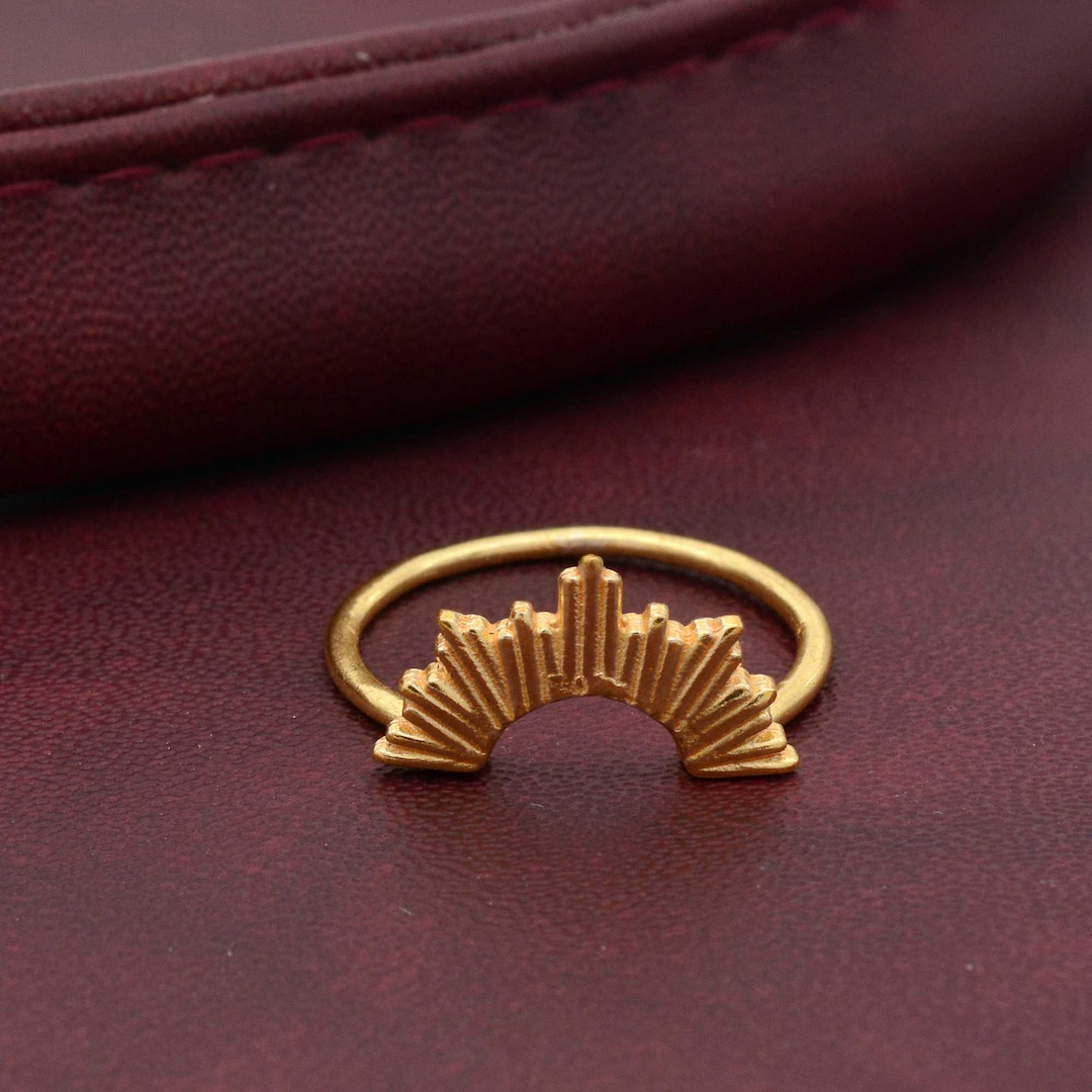 Gold Sunburst Ring, Dainty Art Deco Ring, Minimalist Rising Sun Band ...