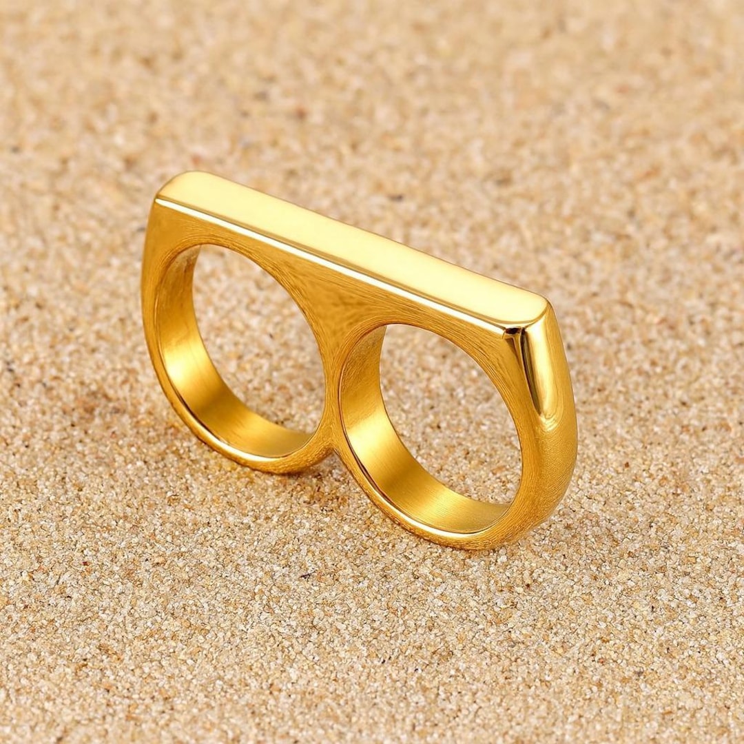 Minimalist Double Finger Gold Ring – Modern Statement Knuckle Band - Etsy