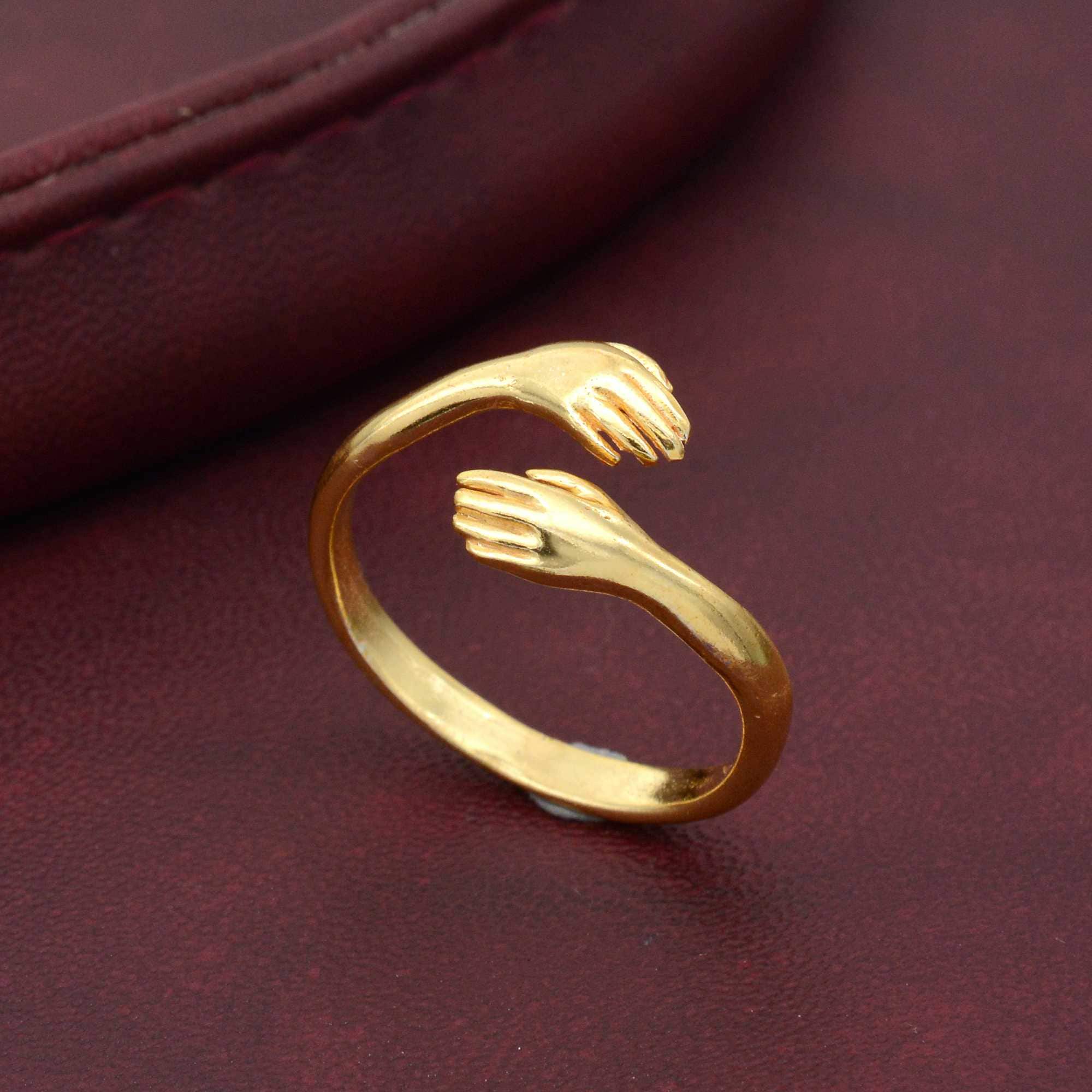 18k Gold Hug Ring, Hugging Hands Ring, Minimalist Ring, Unique Symbolic ...
