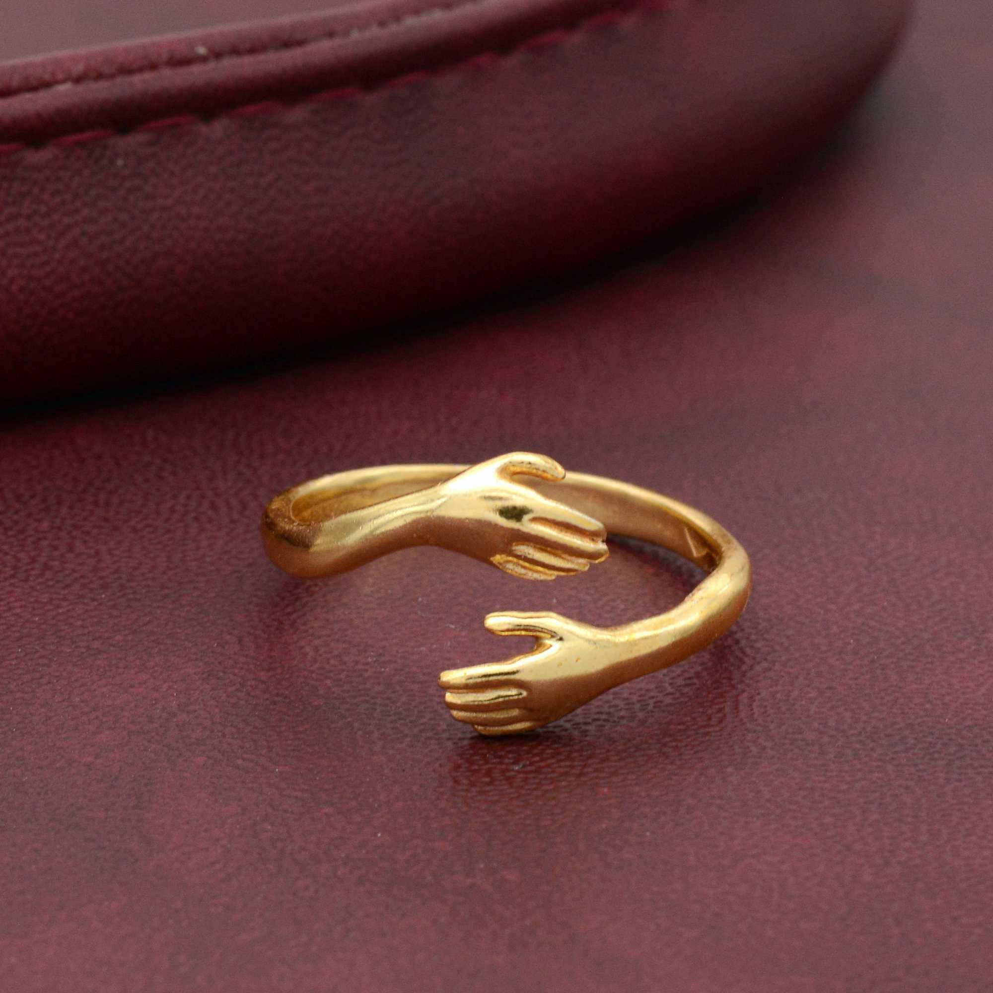 18k Gold Hug Ring, Hugging Hands Ring, Minimalist Ring, Unique Symbolic ...