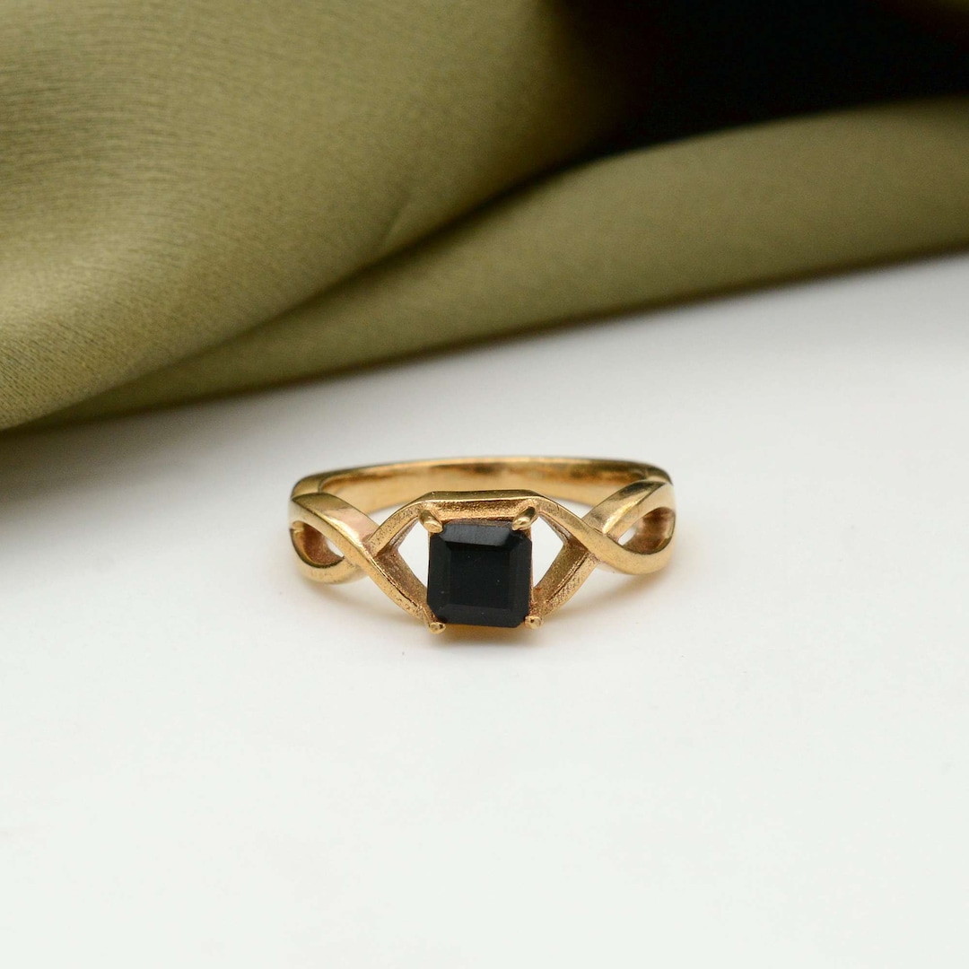 Black Onyx Ring 14K Solid Gold for Women Stacking Delicate Natural Onyx ...