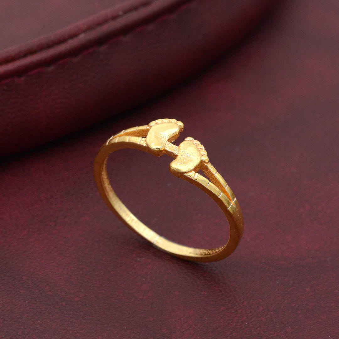 14K Gold Baby Feet Ring, Personalized Baby Band, Birthstone Footprint ...
