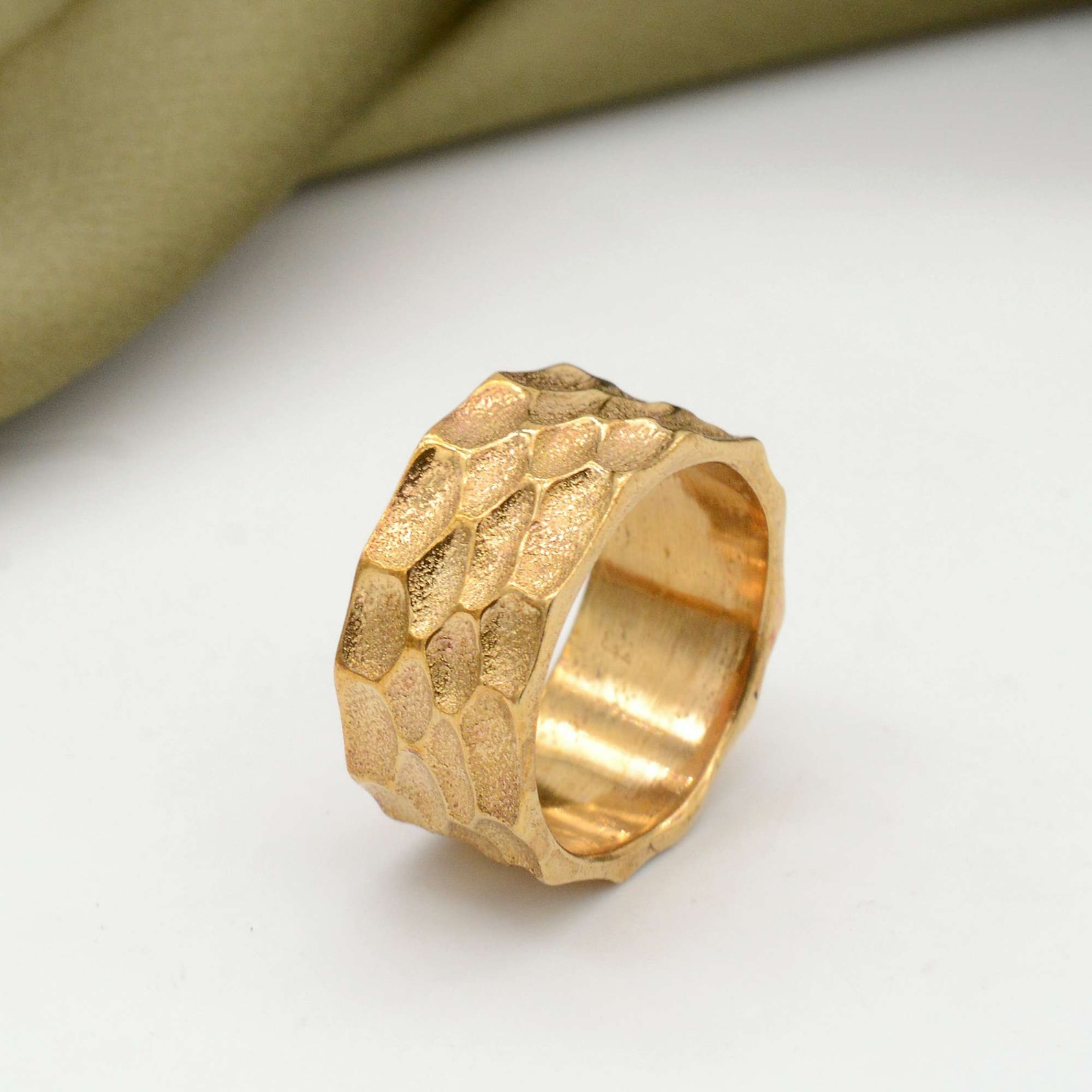 14k Gold Wedding Ring for Mens, Hand Engraved Wide Thick Heavy Wedding ...