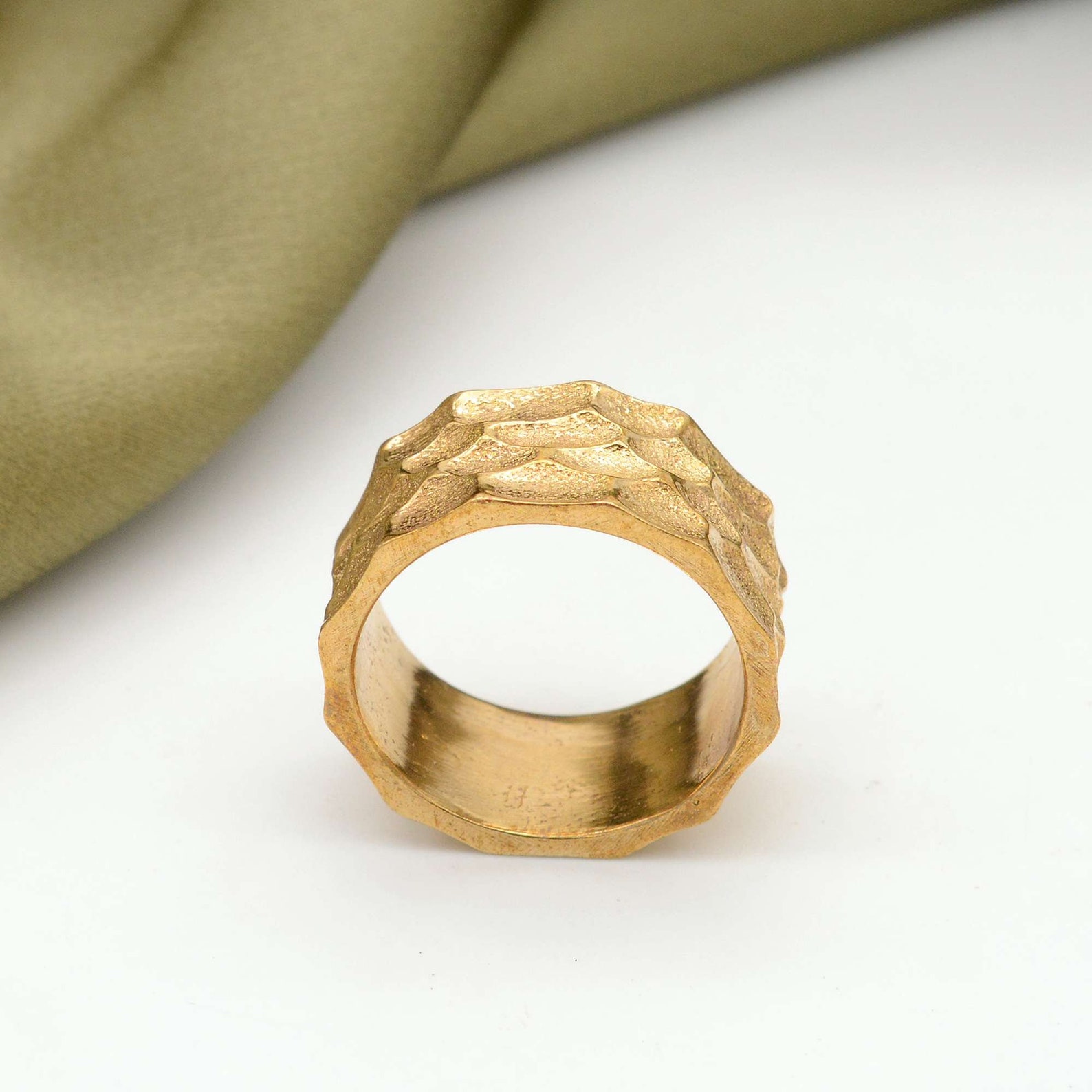 14k Gold Wedding Ring for Mens, Hand Engraved Wide Thick Heavy Wedding ...