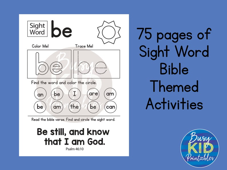 Bible Preschooler Printable - Sight Words - Christian Activity Pages ...