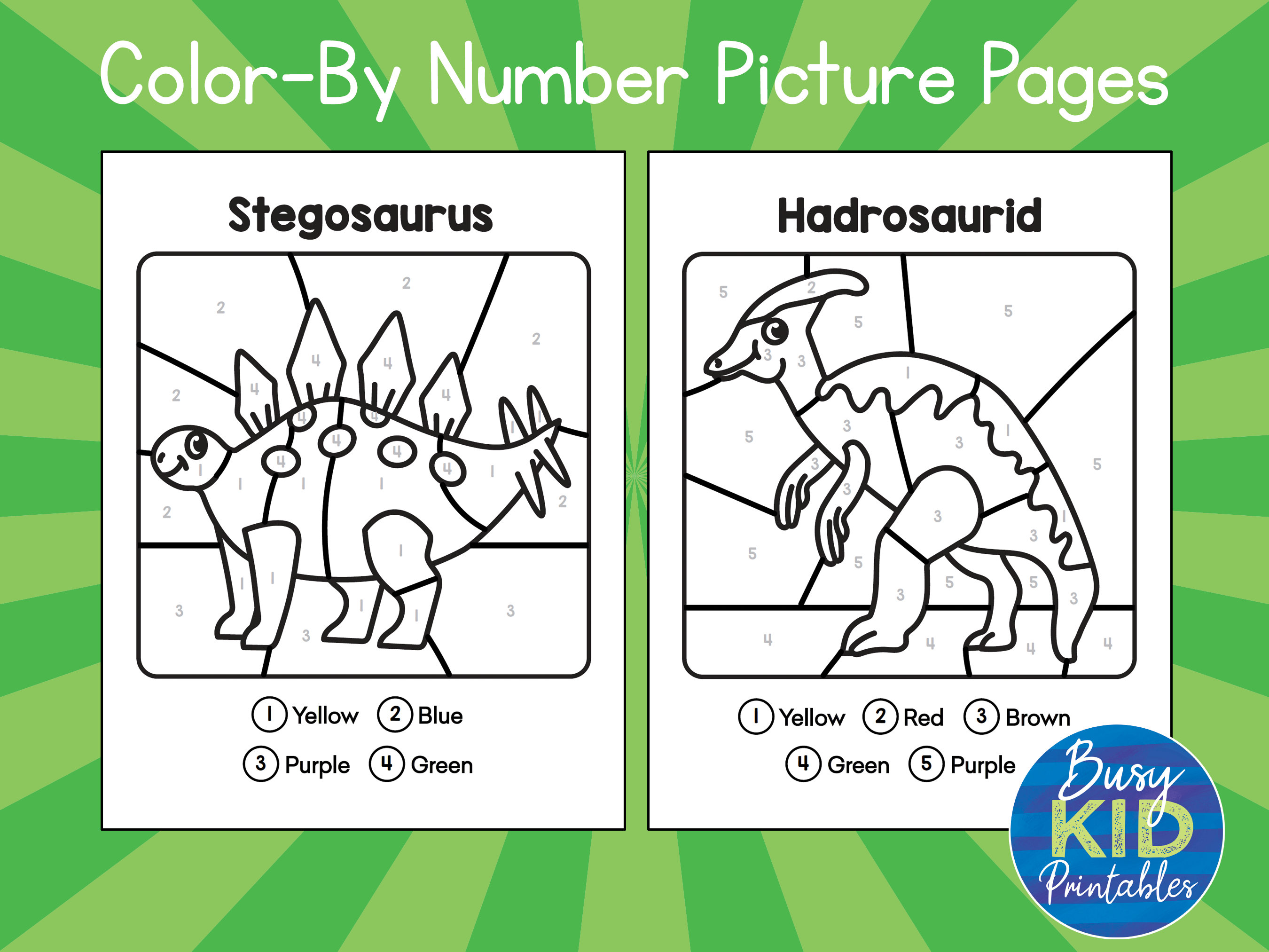 Dinosaur Printable - Color by Number - Coloring Activity Pages for Kids ...