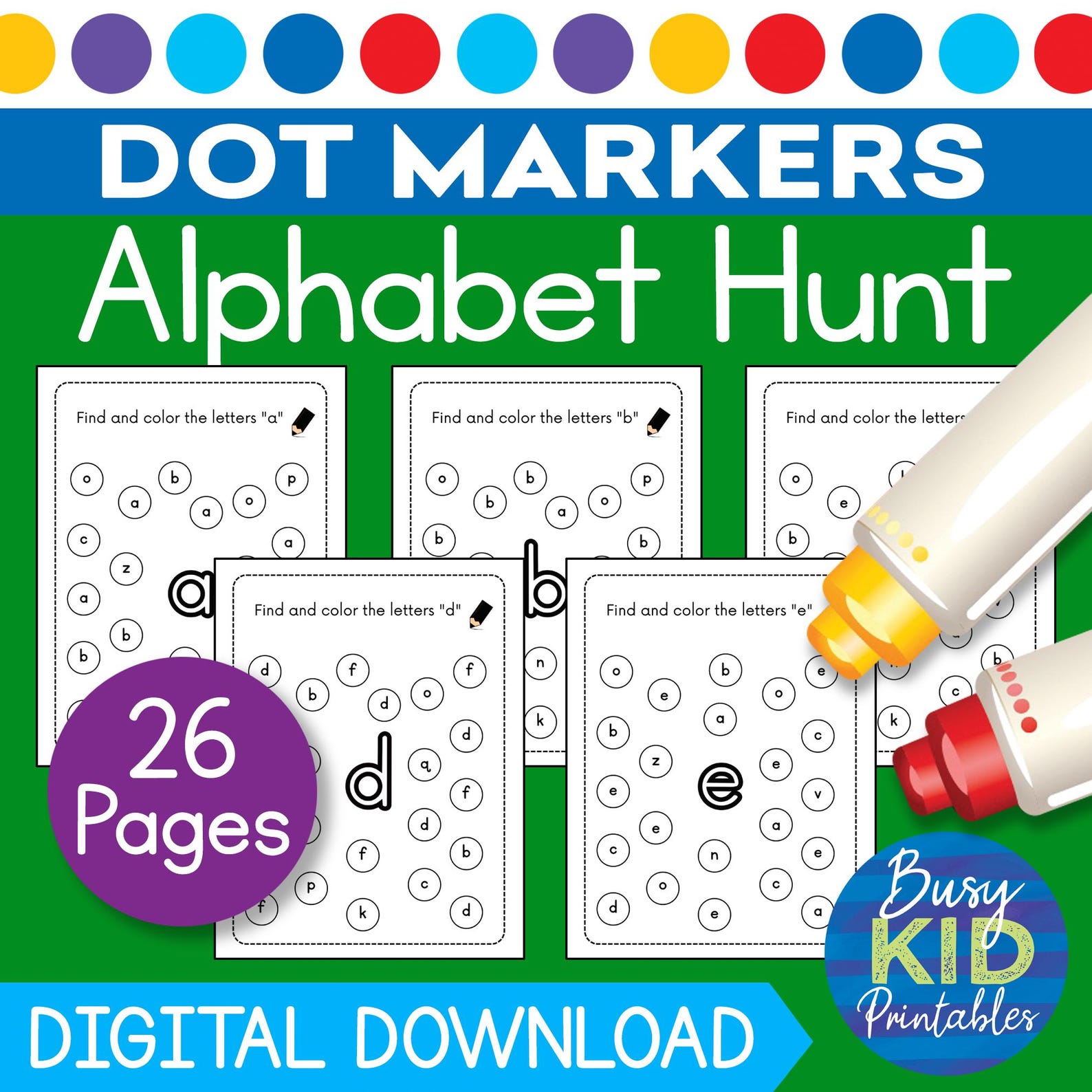 Pre-k Dot Marker Printable - Preschool Dab a Dot Coloring - Alphabet ...