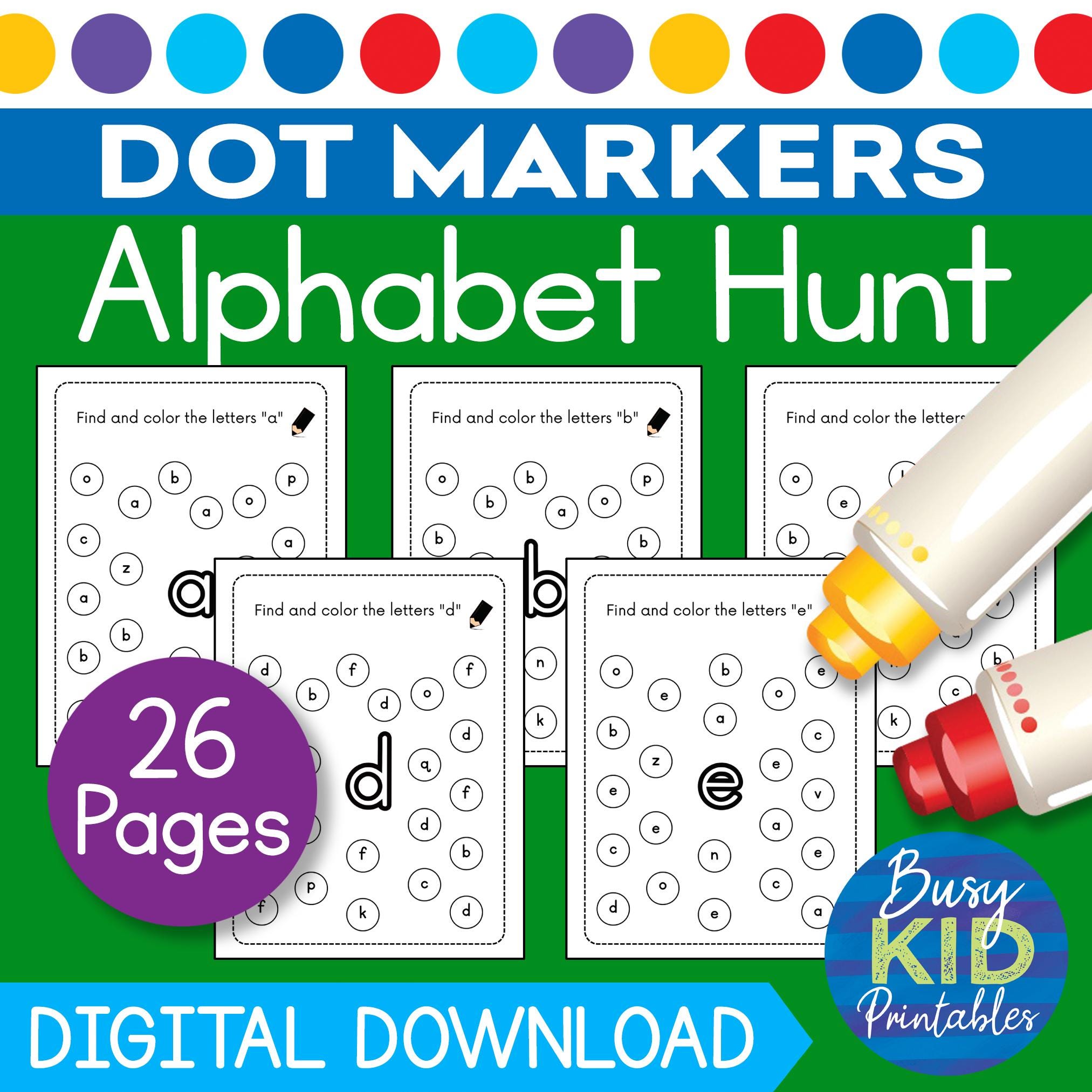 Pre-k Dot Marker Printable - Preschool Dab a Dot Coloring - Alphabet ...