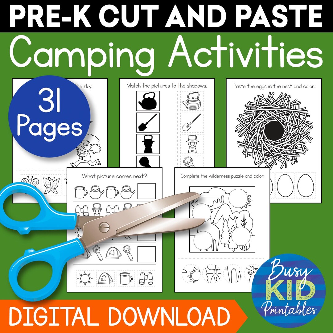 Camping Fun Scissor Skills Printable - Cute Cut and Paste Activity ...