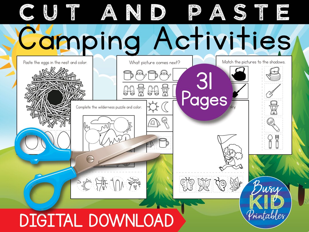 Camping Fun Scissor Skills Printable Cute Cut and Paste Activity Pages ...