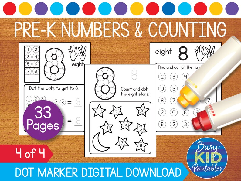 Preschool Skills Dot Marker Printable Simple Numbers and Counting Dab a ...
