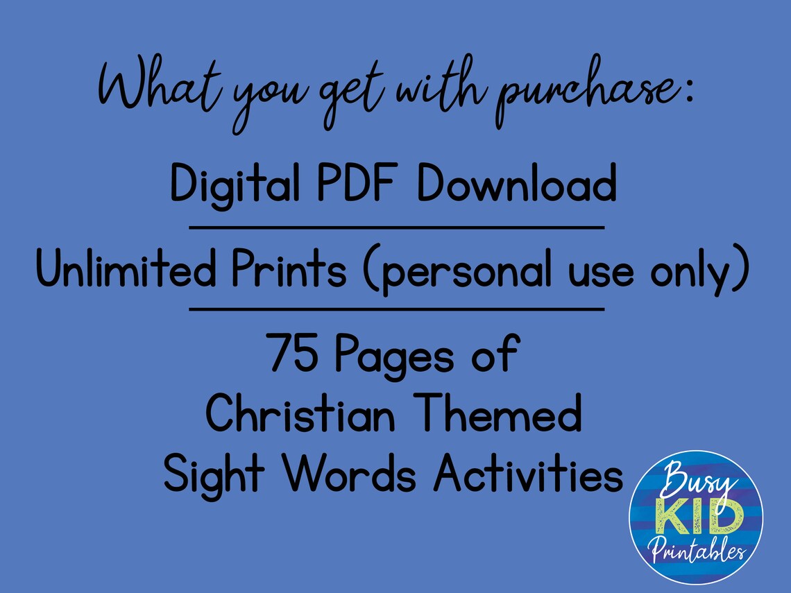 Bible Preschooler Printable Sight Words Christian Activity Pages for ...