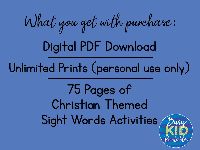 Bible Preschooler Printable - Sight Words - Christian Activity Pages ...