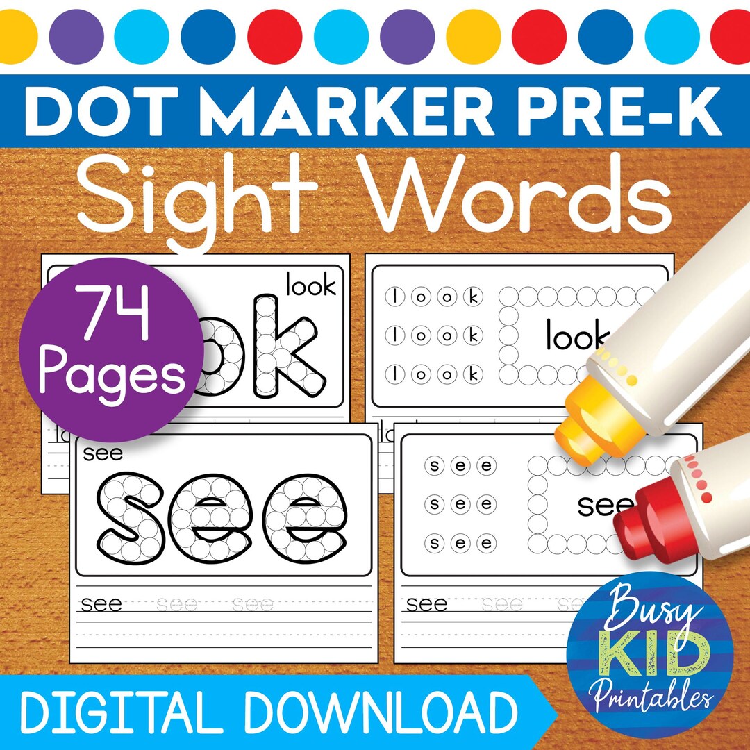 Preschool Skills Dot Marker Printable - Prek Essential Sight Words Dab ...