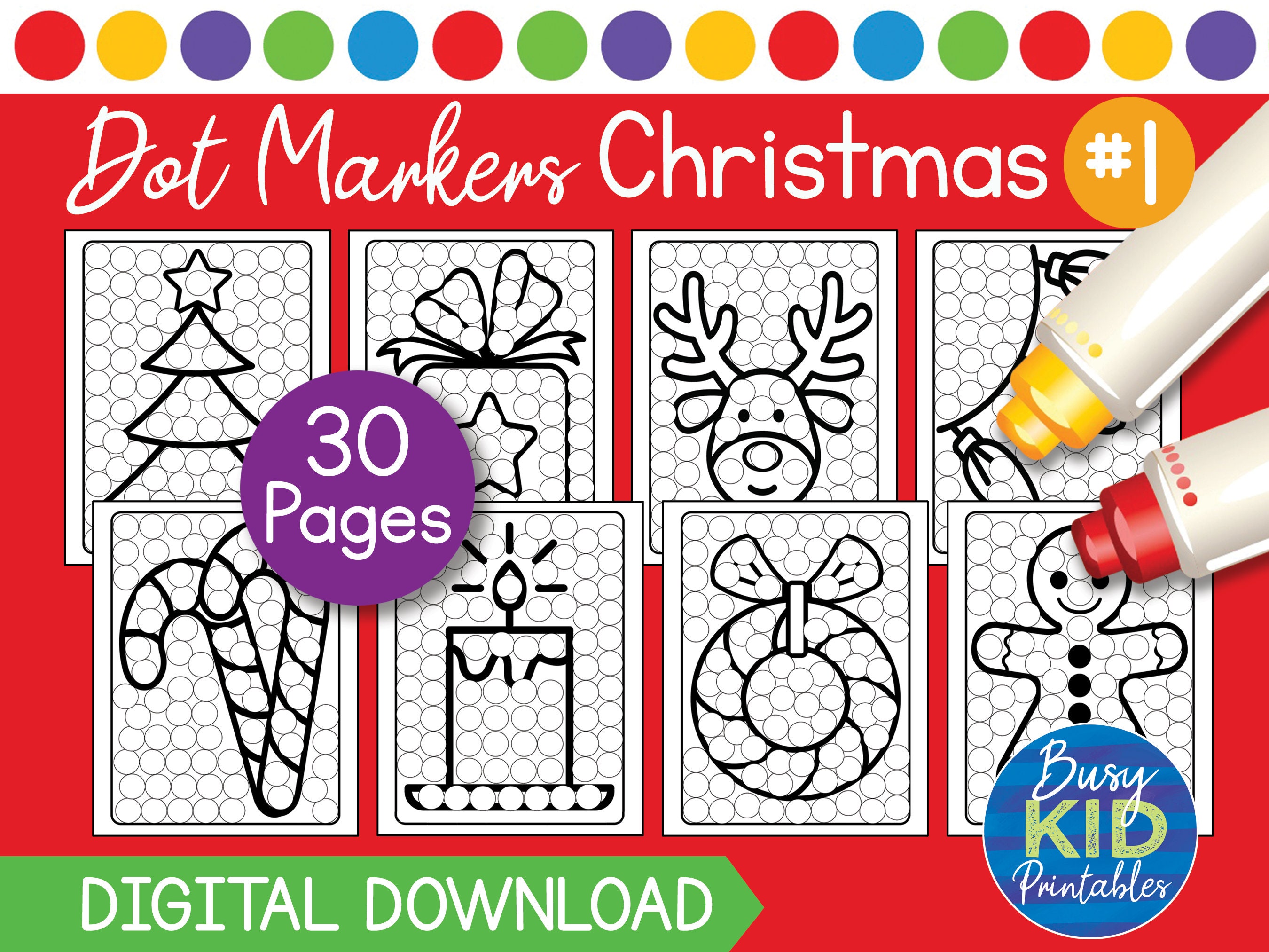 Christmas Dot Marker Printable Holiday Season Dab a Dot Xmas Coloring ...