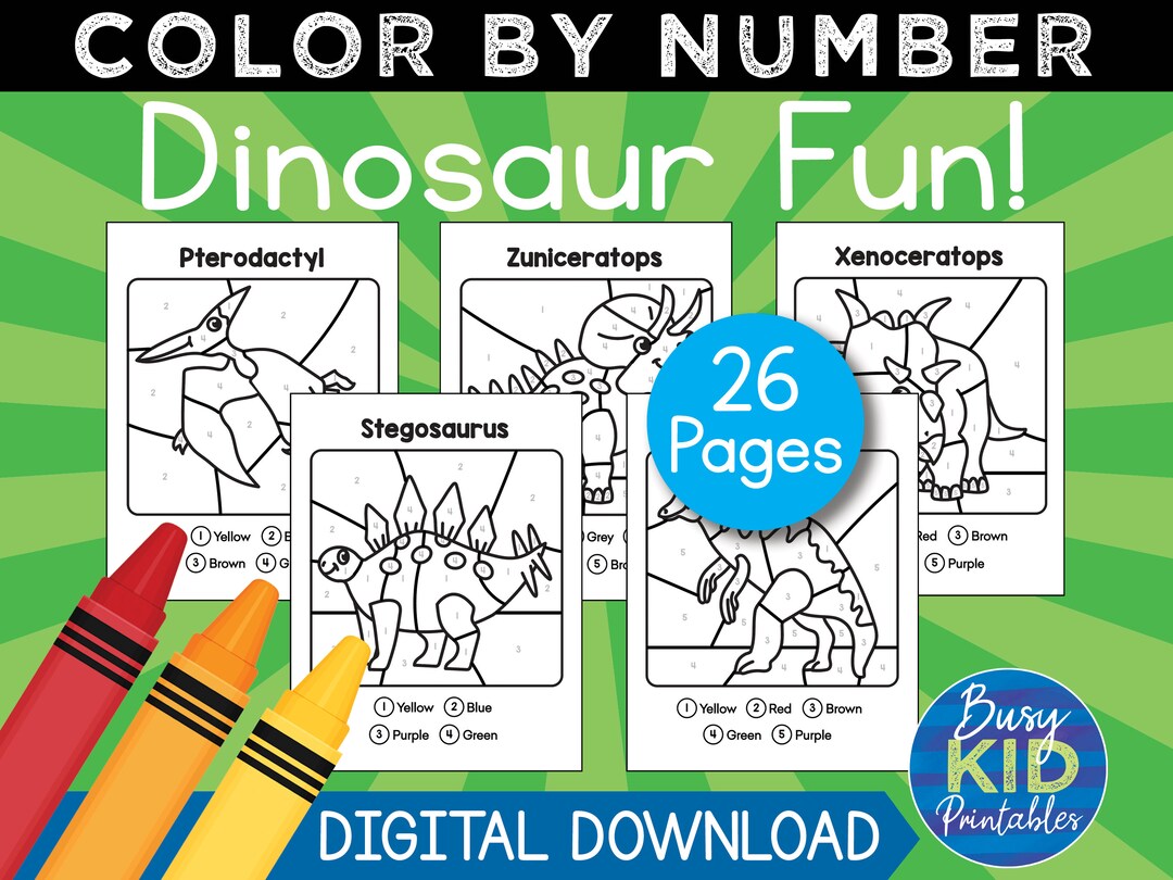 Dinosaur Printable Color by Number Coloring Activity Pages - Etsy