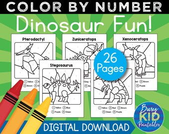 DINOSAUR COLOR by NUMBER Printable Coloring Book - Etsy