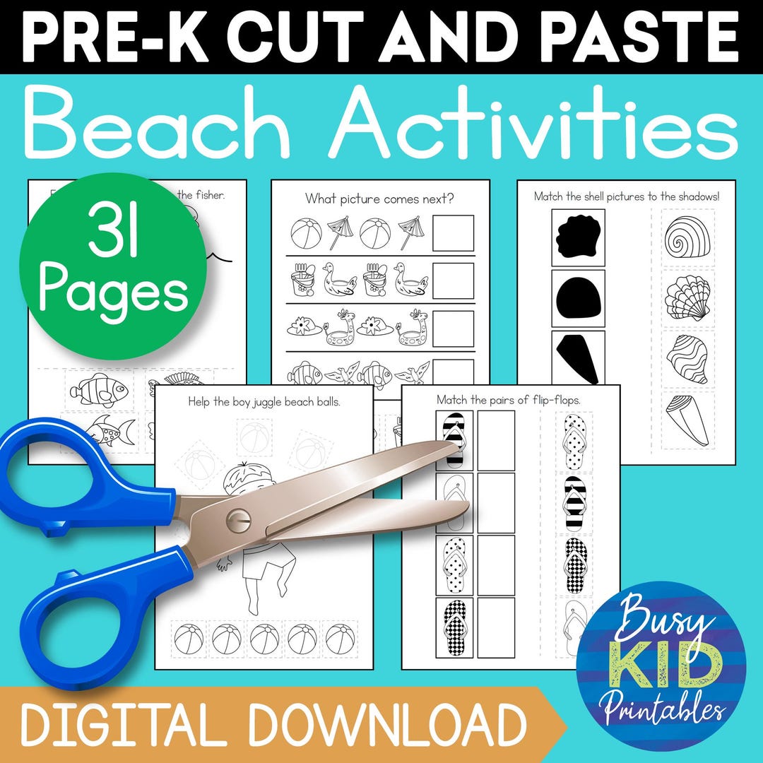Beach Fun Scissor Skills Printable - Summer Cut and Paste Activity ...