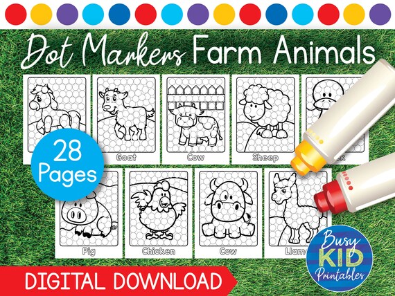 Farm Animal Dot Marker Printable Cute Dab a Dot Coloring - Etsy