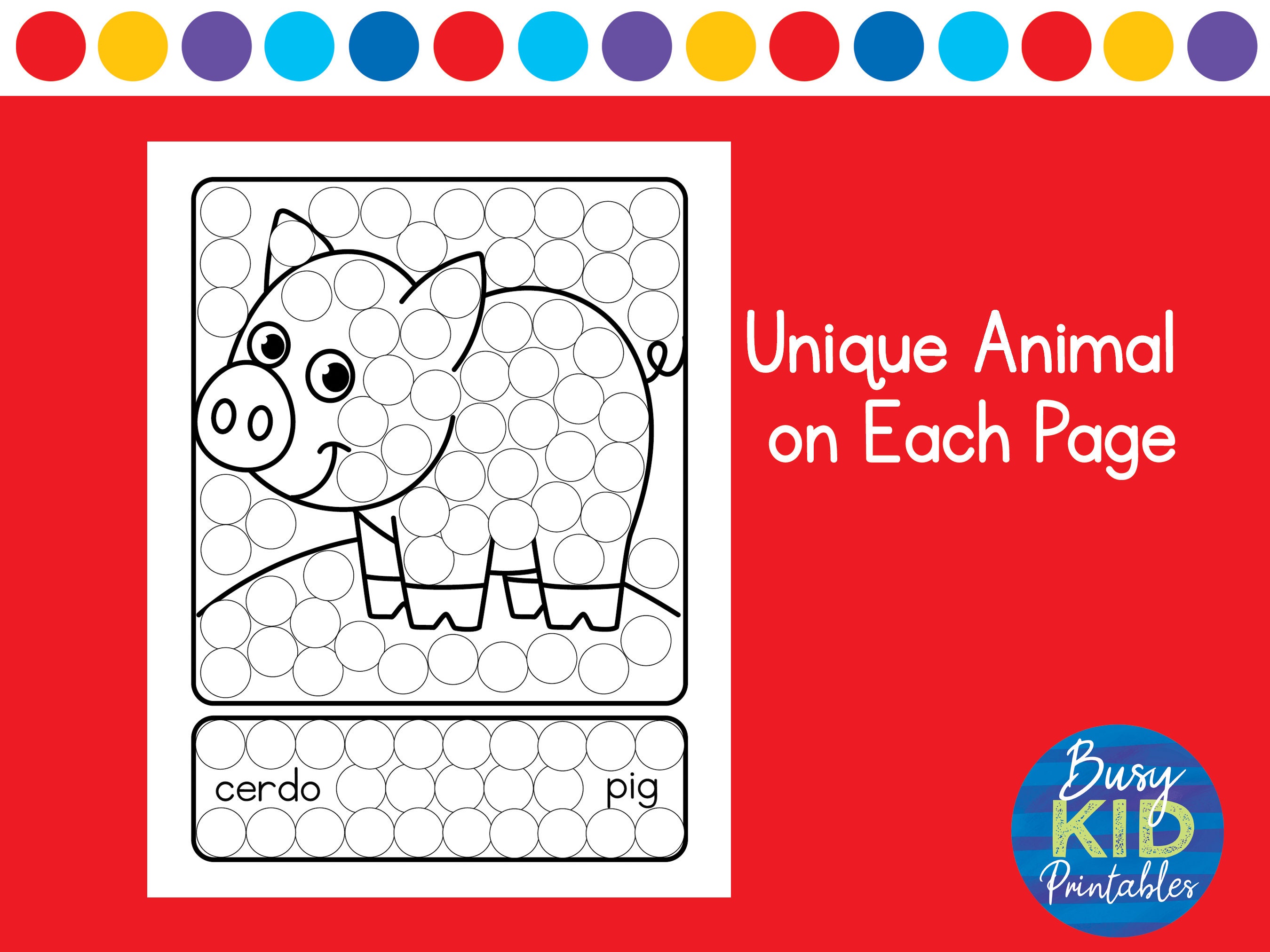 Spanish Animal Words Dot Marker Printable Cute Dab a Dot Español ...