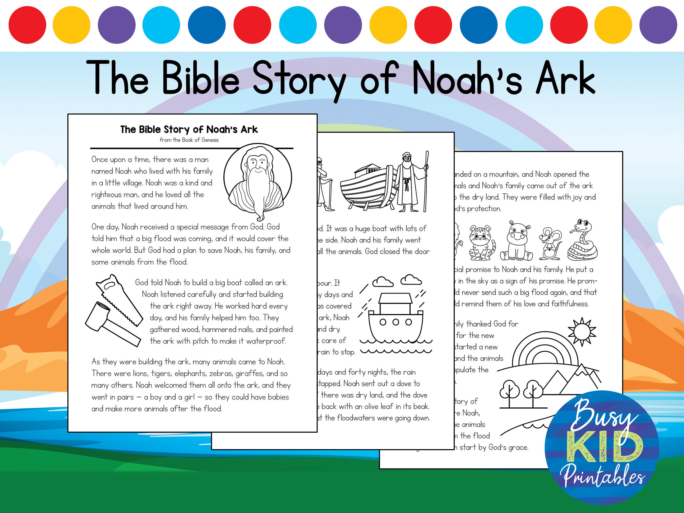 Noah's Ark Bible Story Dot Marker Printable - Christian Dab a Dot ...