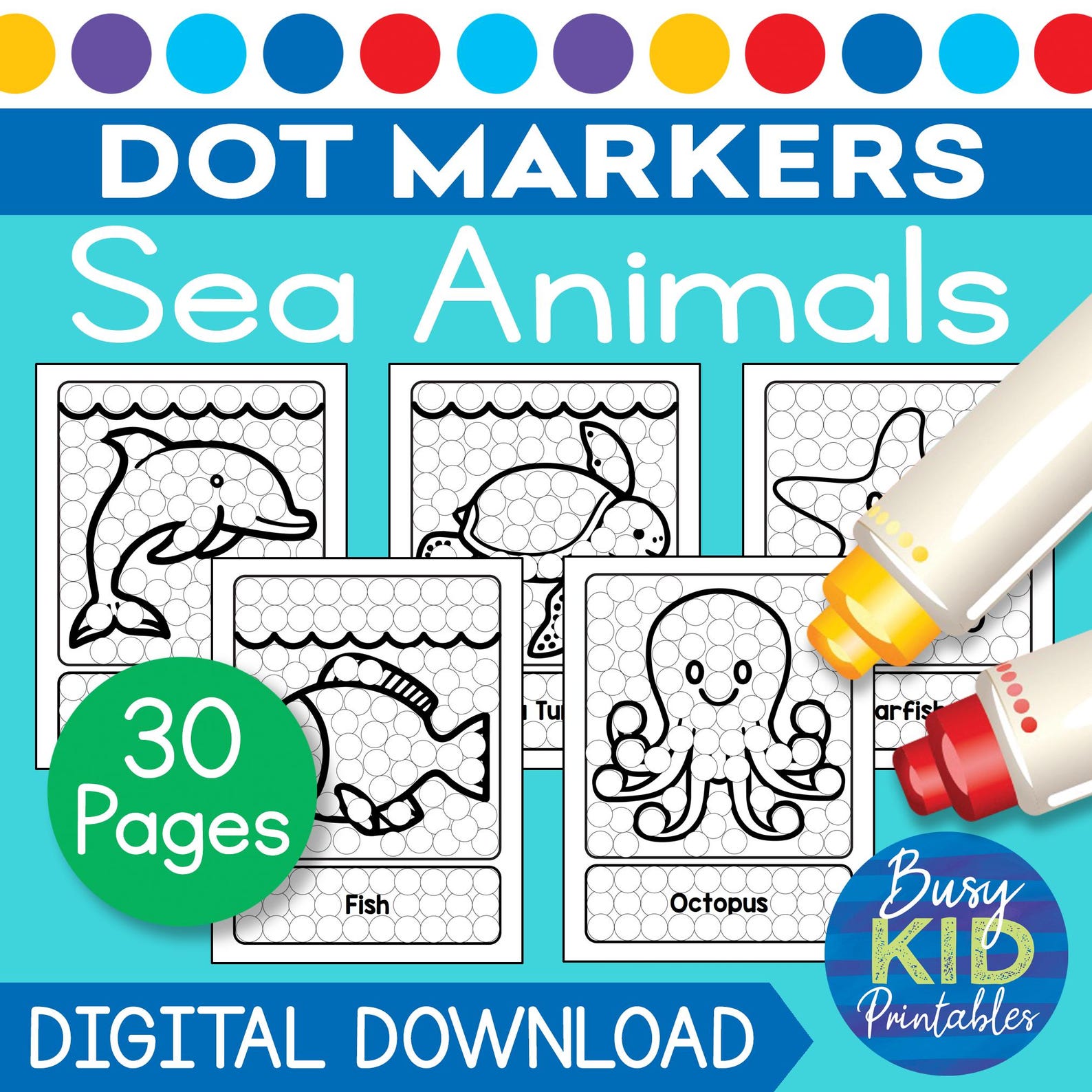Sea Animal Dot Marker Printable - Cute Dab a Dot Ocean Life Coloring ...