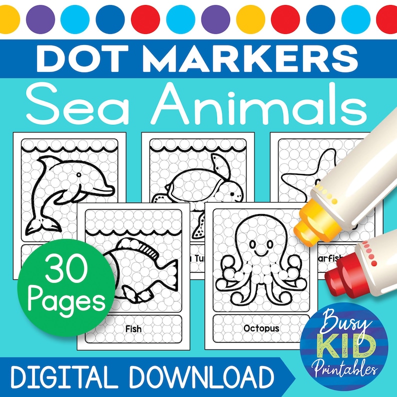 Sea Animal Dot Marker Printable - Cute Dab a Dot Ocean Life Coloring ...