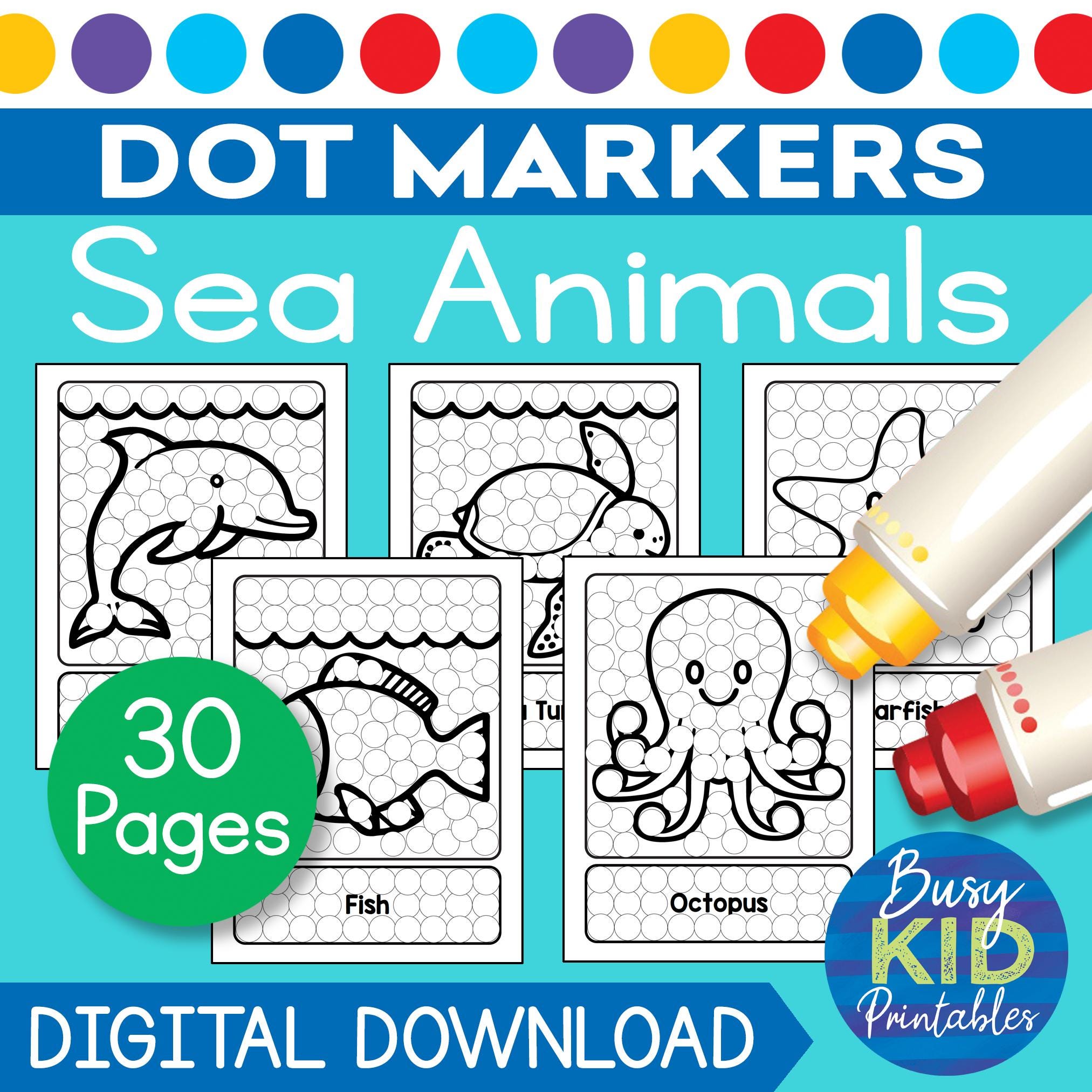 Sea Animal Dot Marker Printable - Cute Dab a Dot Ocean Life Coloring ...