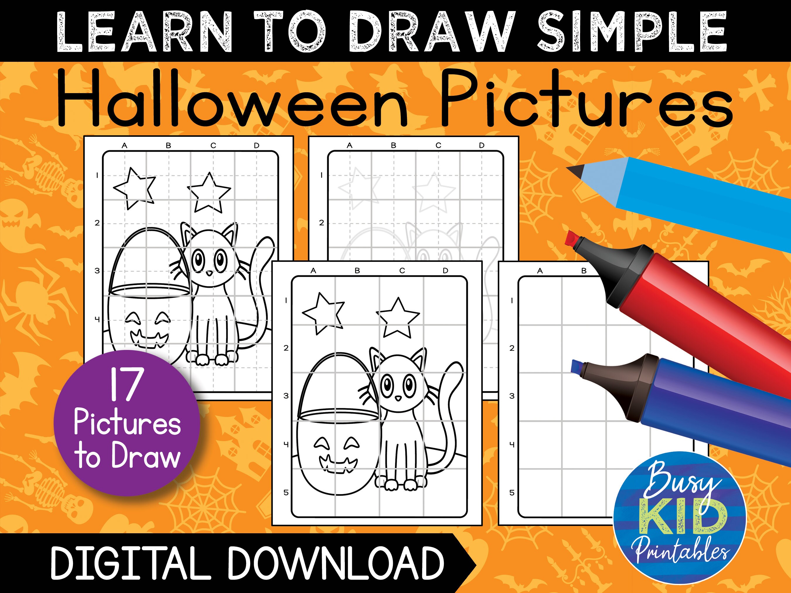 Halloween How to Draw Printable Simple Tracing and Drawing Activity ...