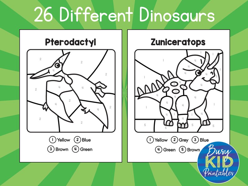 Dinosaur Printable - Color by Number - Coloring Activity Pages for Kids ...